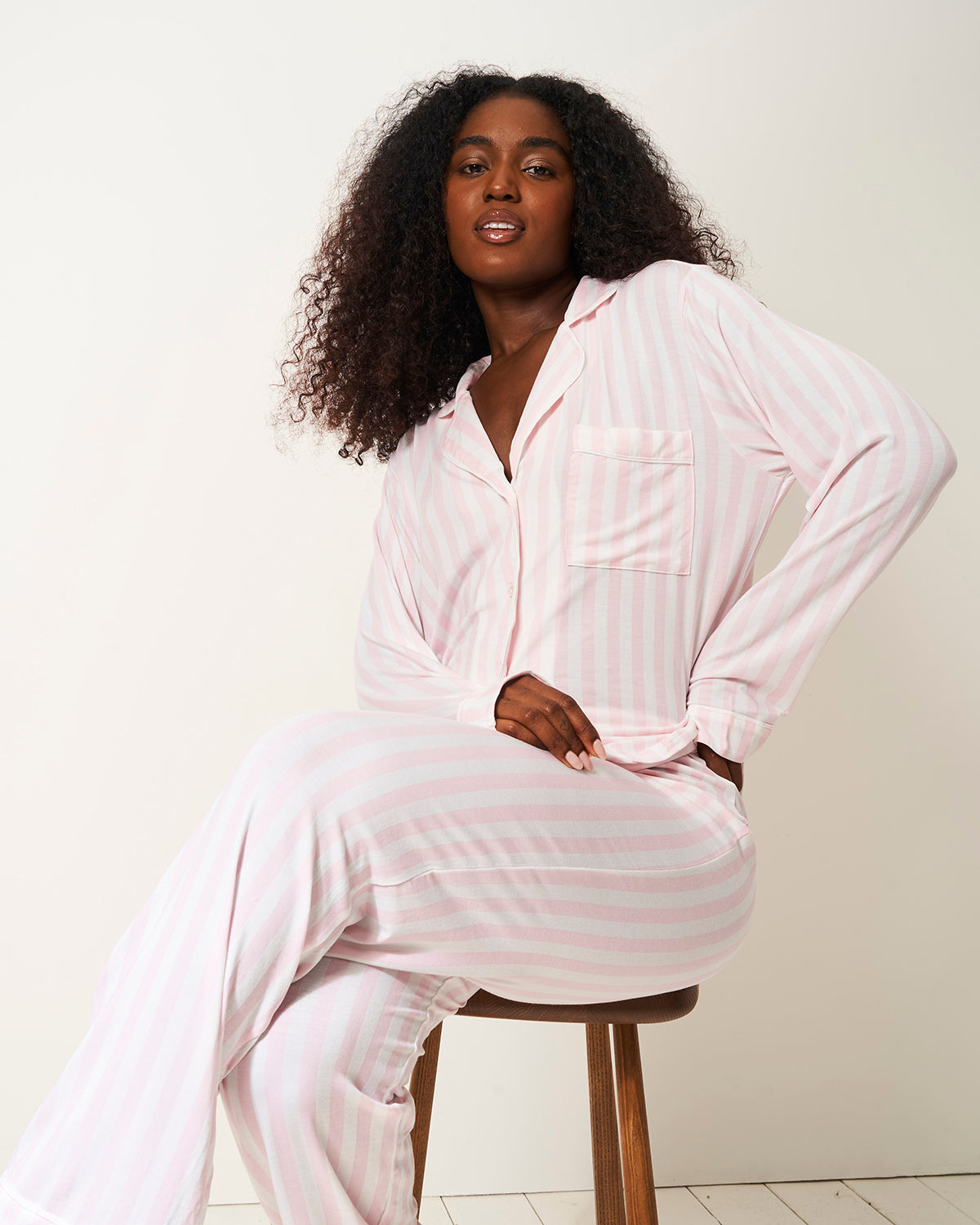 Long Pajama Set - Pale Pink Stripe | Sustainable TENCEL™ Nightwear ...